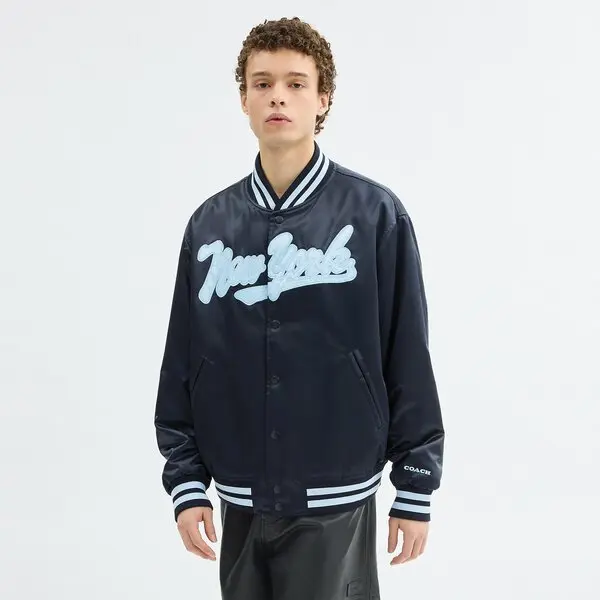 Coach New York Souvenir Varsity Jacket In Navy Blue - 50% Off